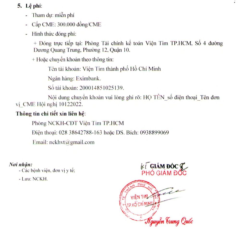 Thư Mời Tham Dự Hội Nghị Khoa Học Thường Niên Viện Tim Kỷ Niệm 30 Năm
